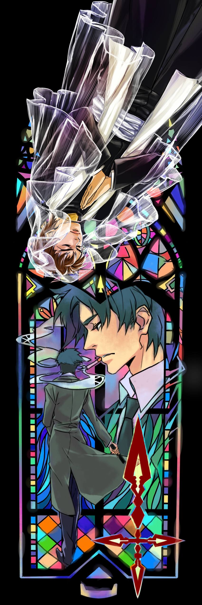 Safebooru - 2boys absurdres black eyes black hair brown hair cigarette ...