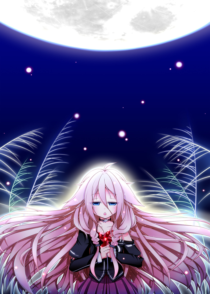 Safebooru - absurdres bare shoulders blue eyes braid choker full moon highres ia (vocaloid) long ...
