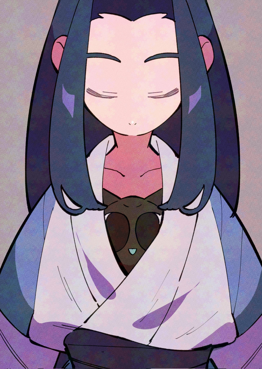 Safebooru - 1boy animal animal in clothes black sash blue hair cat chinese clothes closed eyes ...