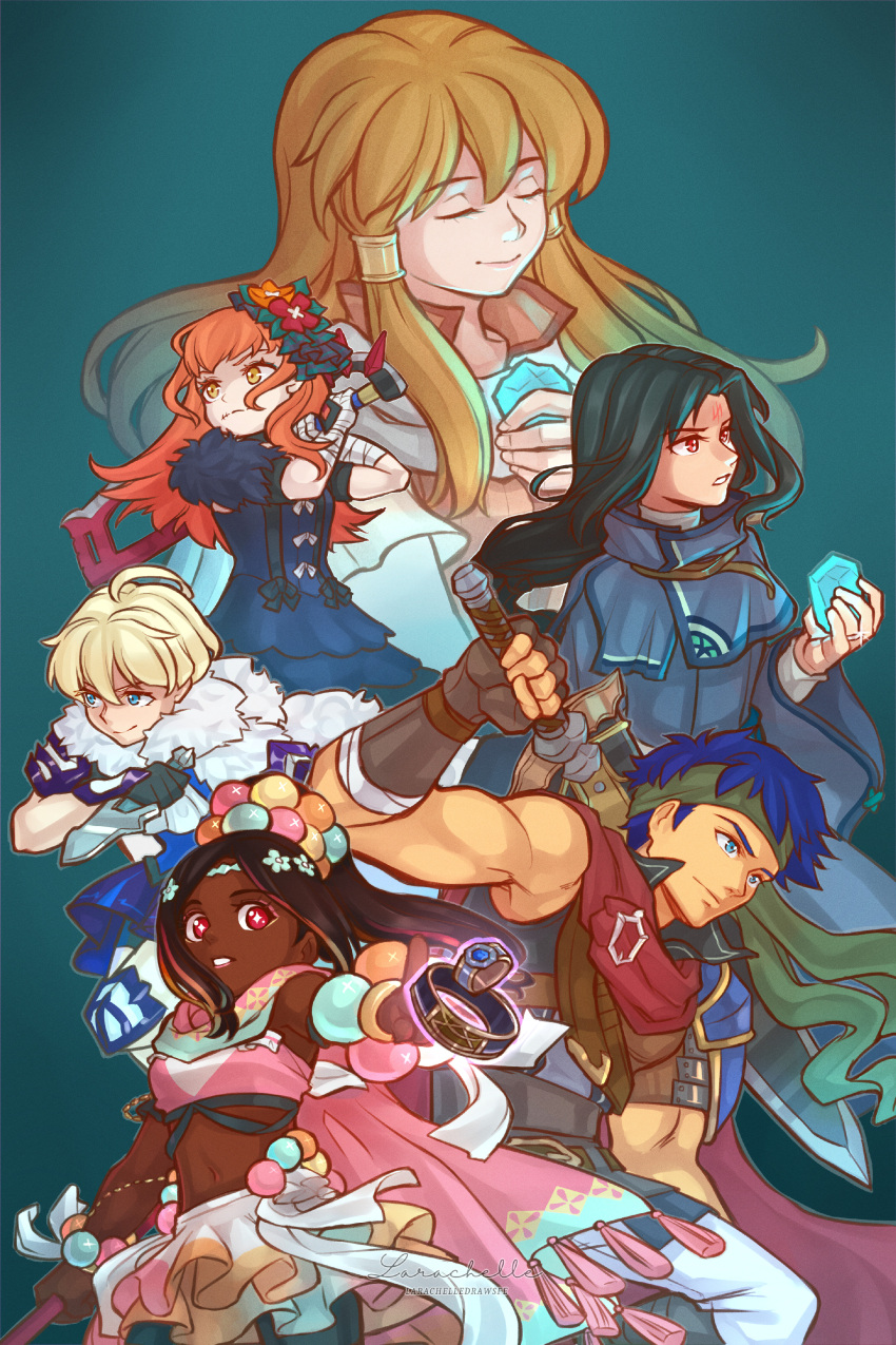 Safebooru - 2boys 4girls absurdres aqua eyeshadow ascot axe bandaged ...