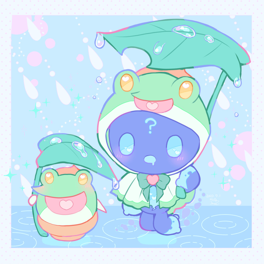 Safebooru - 1boy ? animal hood blue background border bow bowtie ...