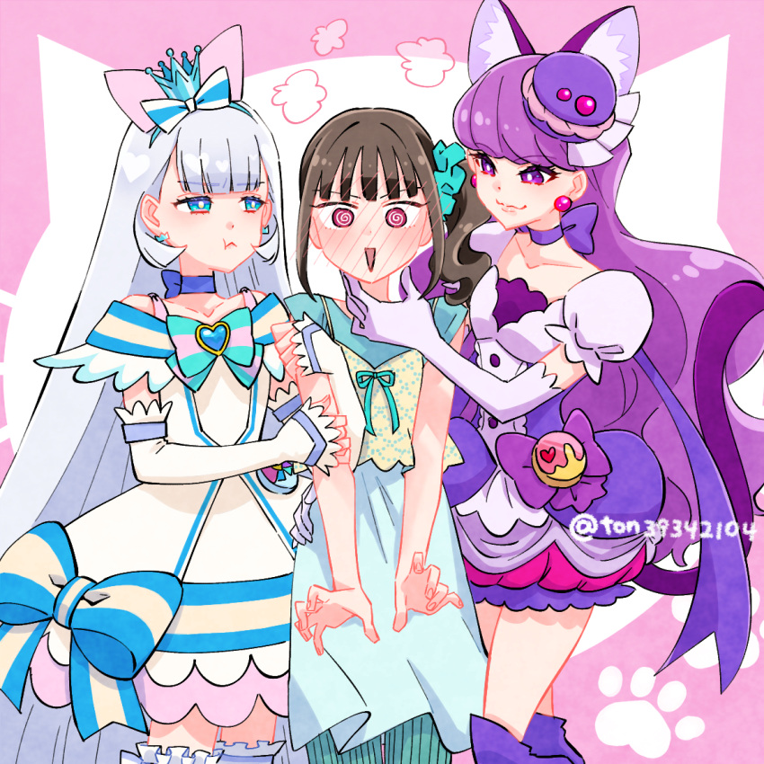 Safebooru - 3girls :t @ @ animal ears aqua bow aqua bowtie aqua dress ...
