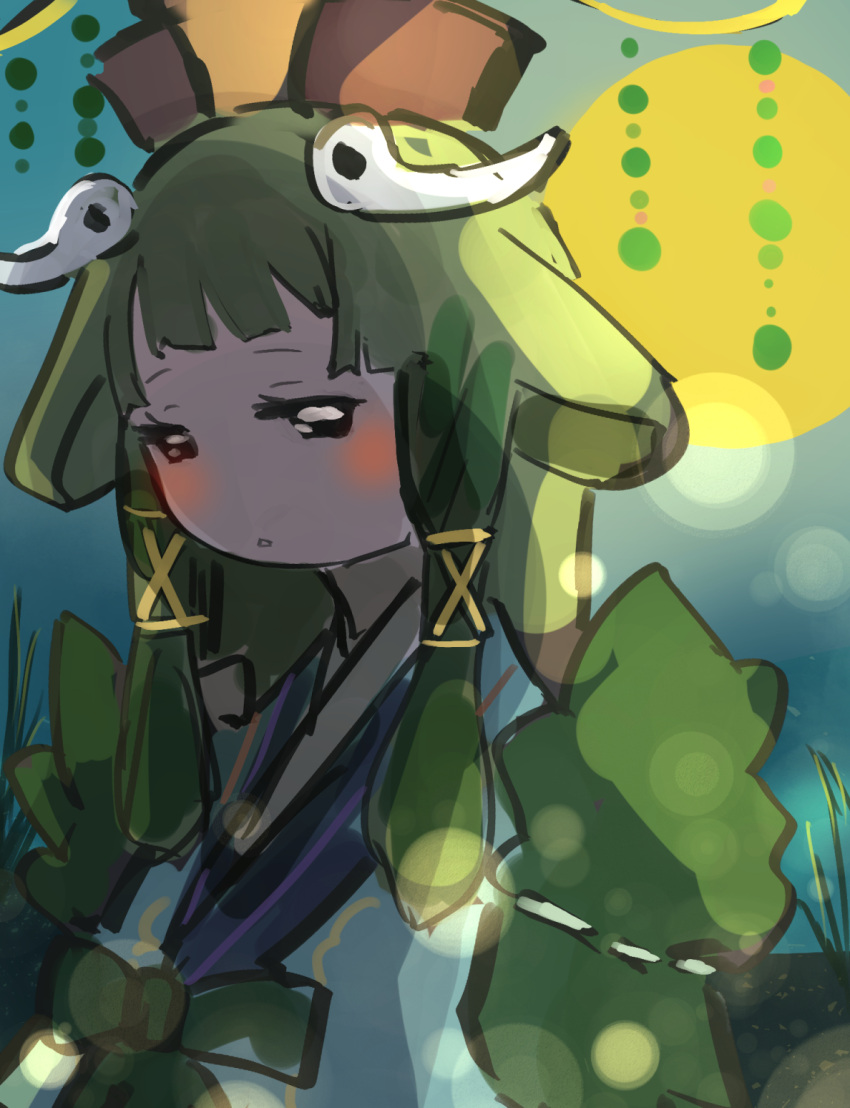 Safebooru - 1girl black eyes blunt bangs duel monster green kimono hair ...