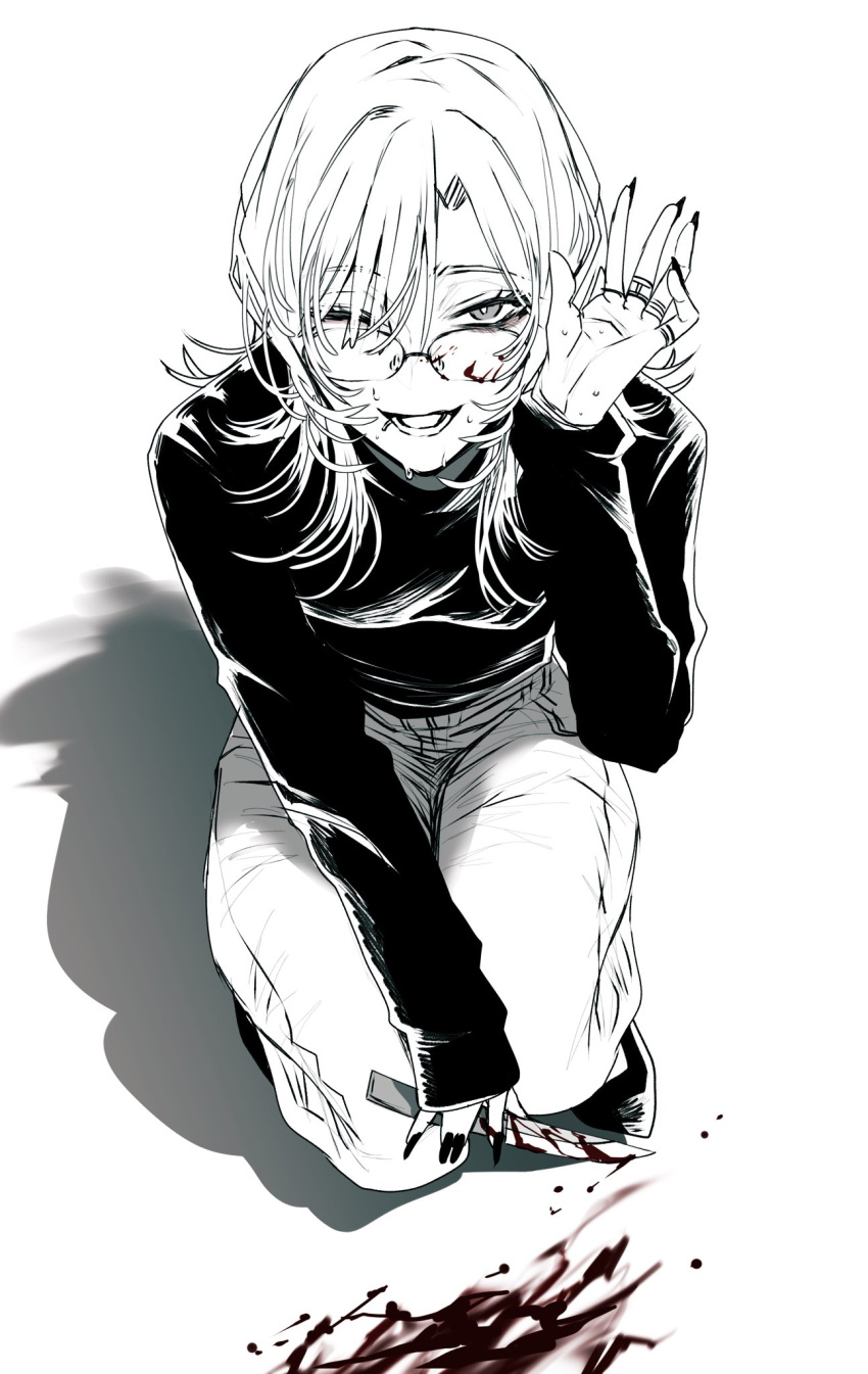 Safebooru - 1girl blood blood on ground blood on knife commentary ...