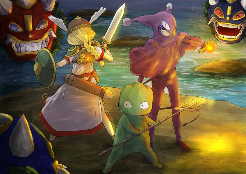 Safebooru - 2girls armor blonde hair dress green armor helmet highres ...
