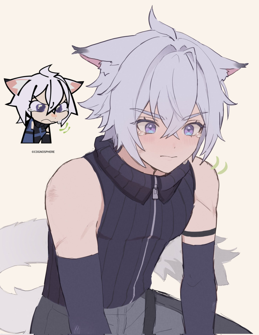 Safebooru - 1boy ahoge akk1 animal ears bishounen black sweater cat boy cat ears cat tail chibi ...