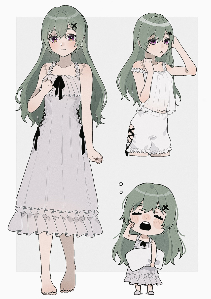 Safebooru - 1girl barefoot blush border chibi closed mouth collarbone ...