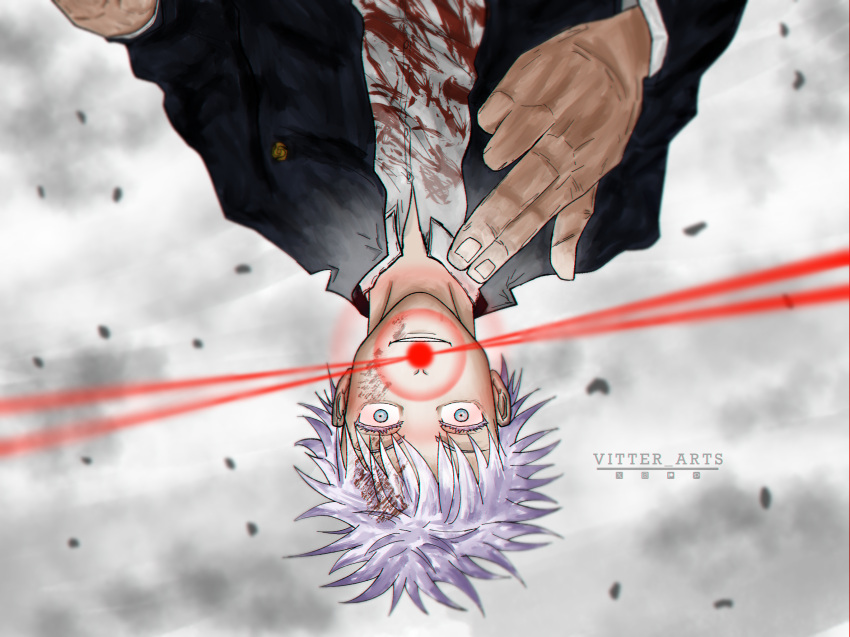 Safebooru - 1boy black jacket blood blood on clothes blood on face blood splatter blue eyes ...
