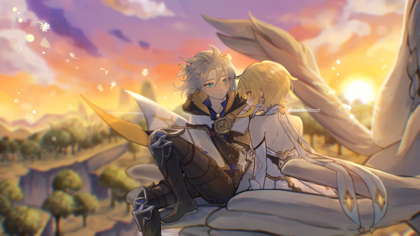 Safebooru - 1boy 1girl albedo (genshin impact) backless dress backless outfit black gloves ...