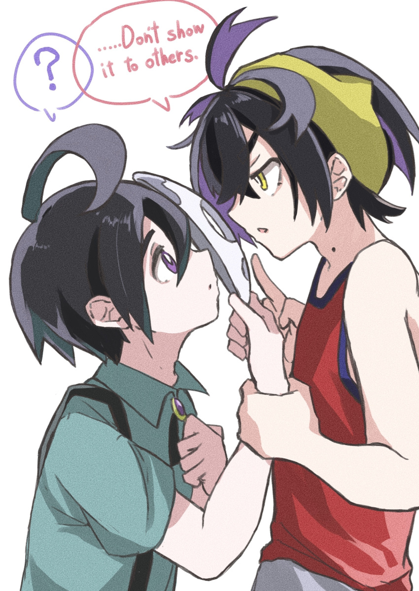Safebooru - 2boys ? ahoge allister (pokemon) alternate costume black ...