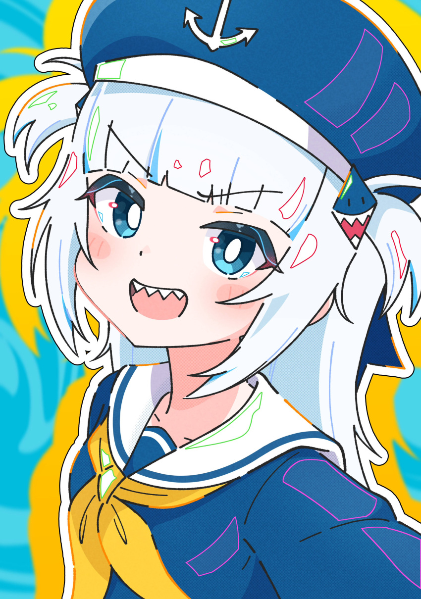Safebooru - 1girl :d absurdres blue eyes blue hair blue serafuku blunt ...