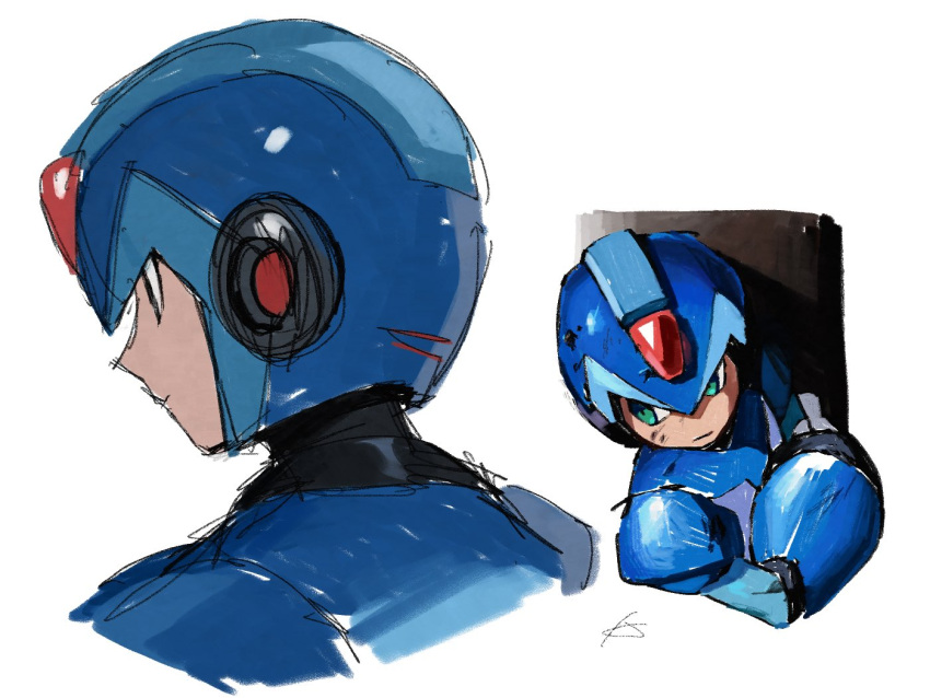 Safebooru - 1boy android armor blue armor blue helmet close-up forehead ...