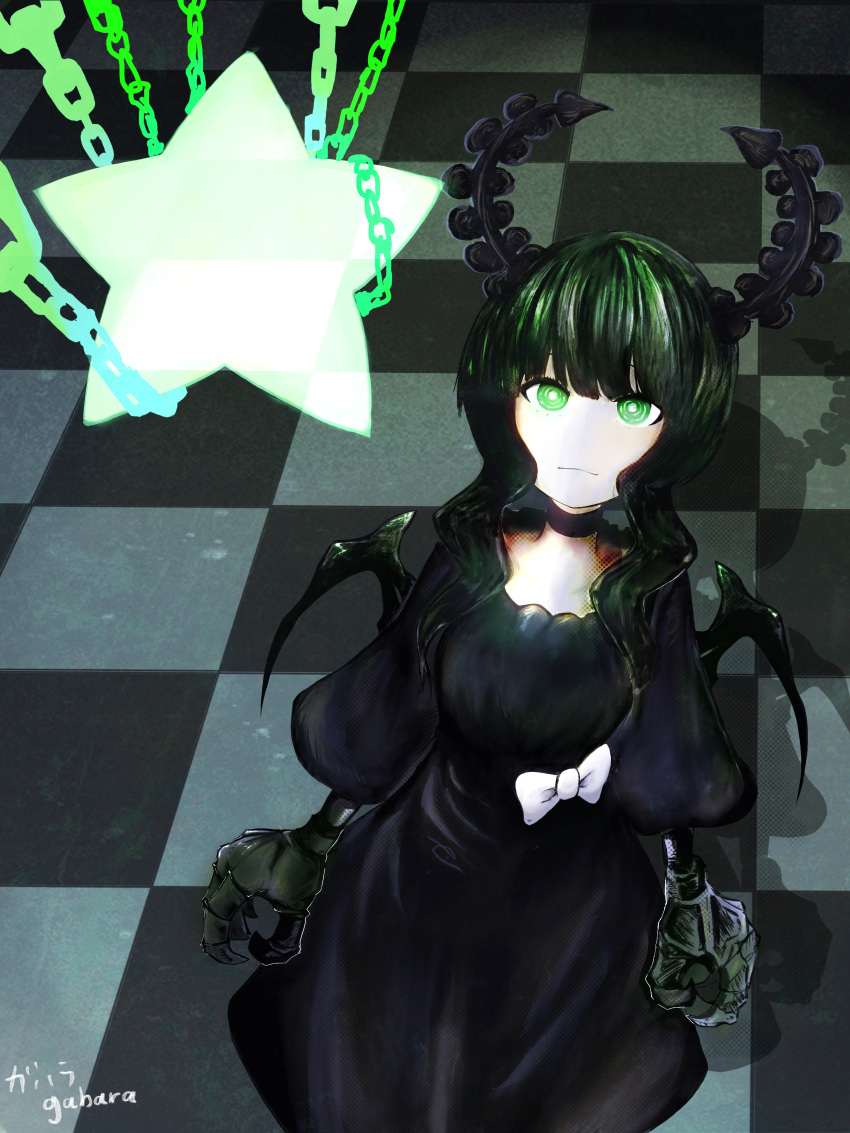 Safebooru - 1girl absurdres black choker black dress black horns black rock shooter black wings ...