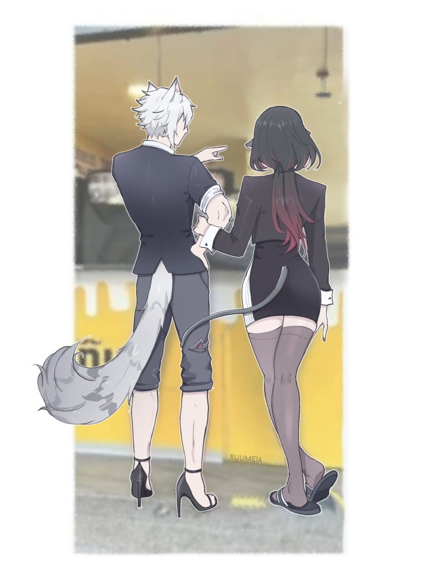 Safebooru - 1boy 1girl alternate costume animal ears black hair brown ...