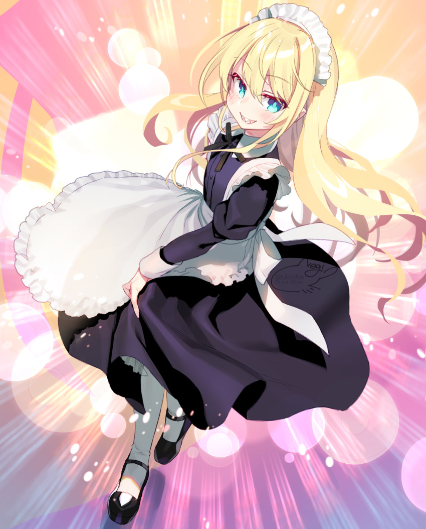 Safebooru - 1girl apron black dress black footwear blue eyes blush ...