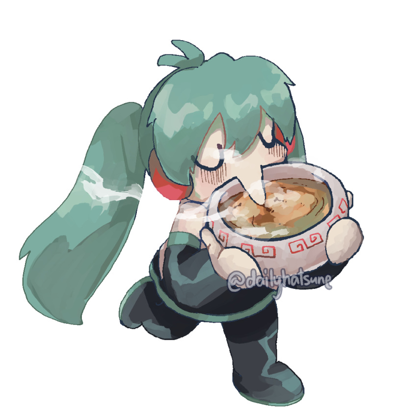 Safebooru - 1girl bowl chibi closed eyes food hatsune miku solo soup ...