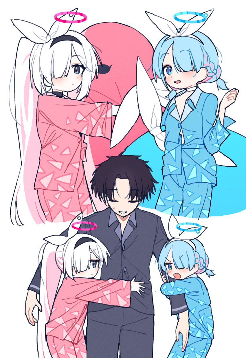 Safebooru - 1boy 2girls absurdres alternate costume arm hug arona (blue archive) black choker ...