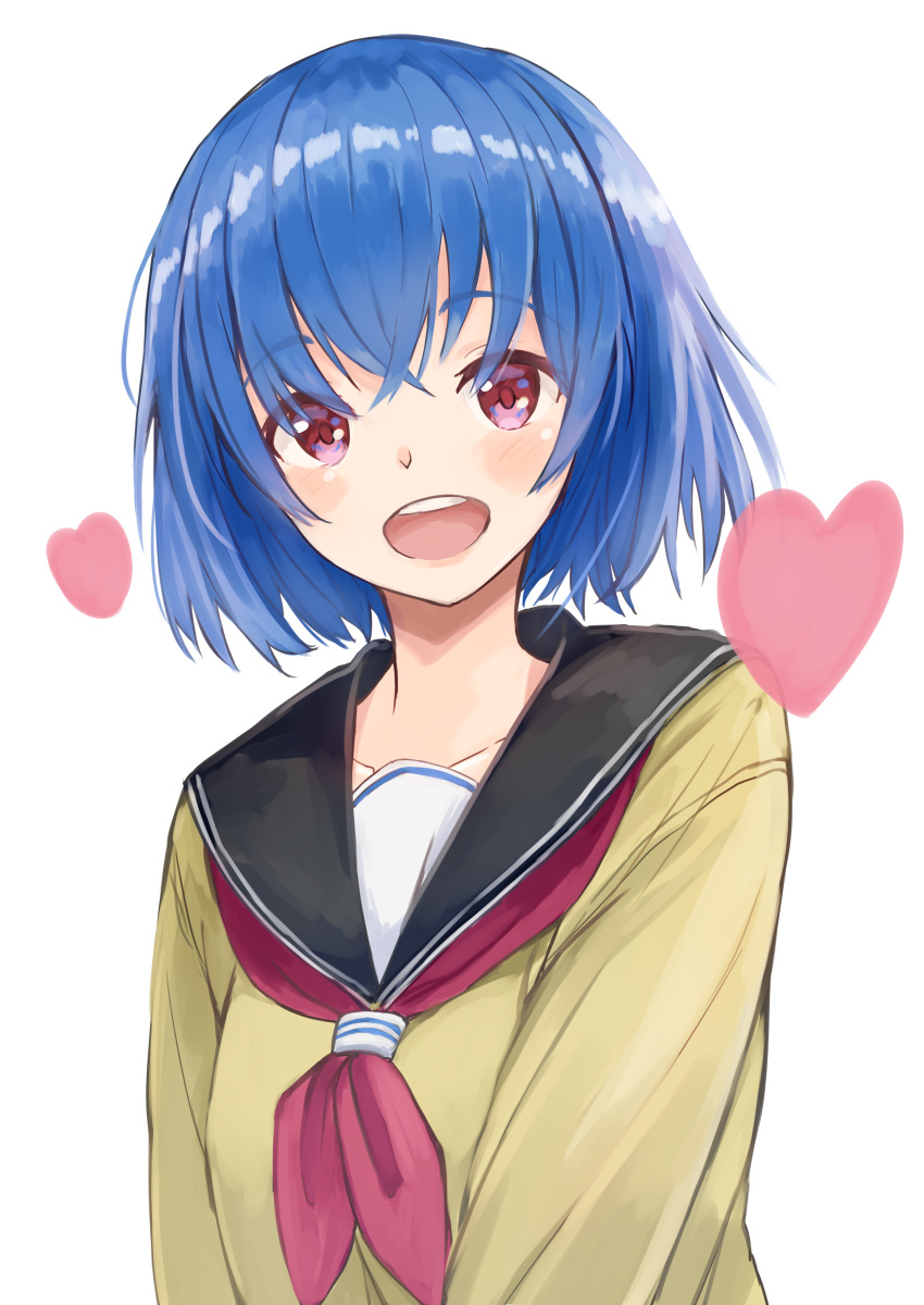 Safebooru - 1girl :d absurdres black sailor collar blue hair heart ...