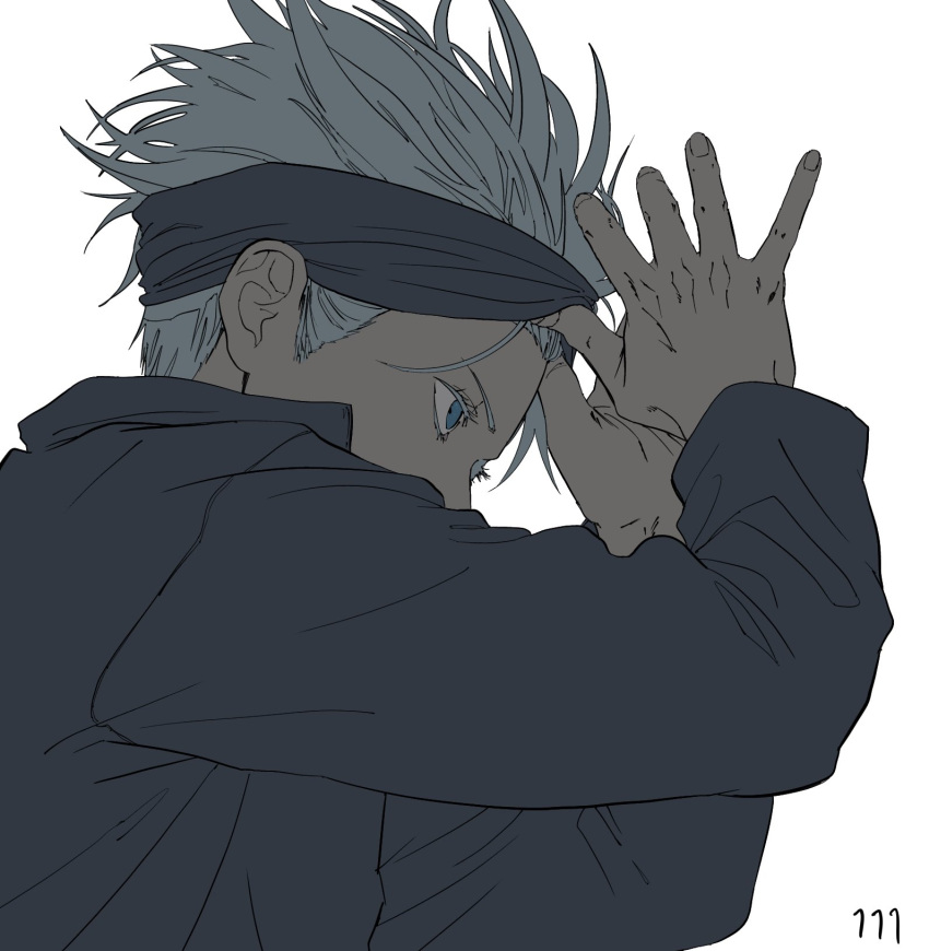 Safebooru - 1boy arms up black blindfold black shirt blindfold blindfold lift blue eyes collared ...