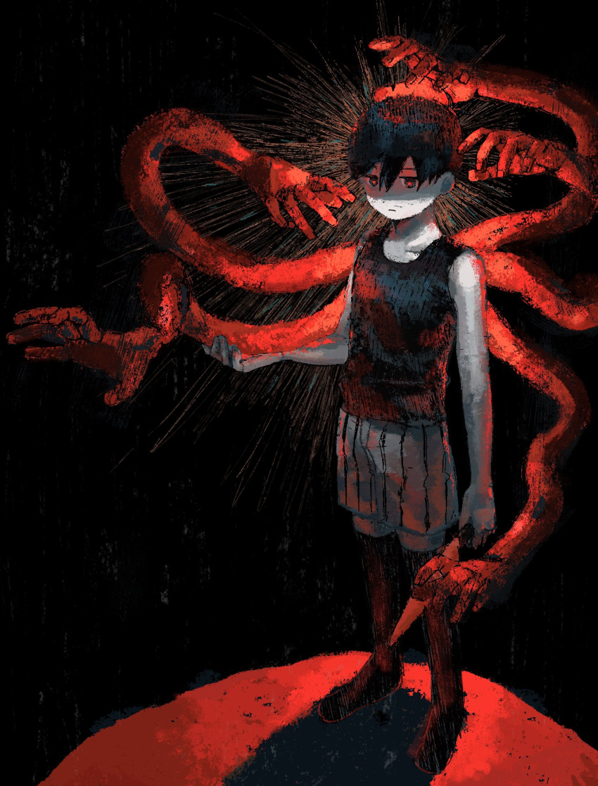 Safebooru 1boy Antenna Hair Black Eyes Black Hair Black Tank Top 3135