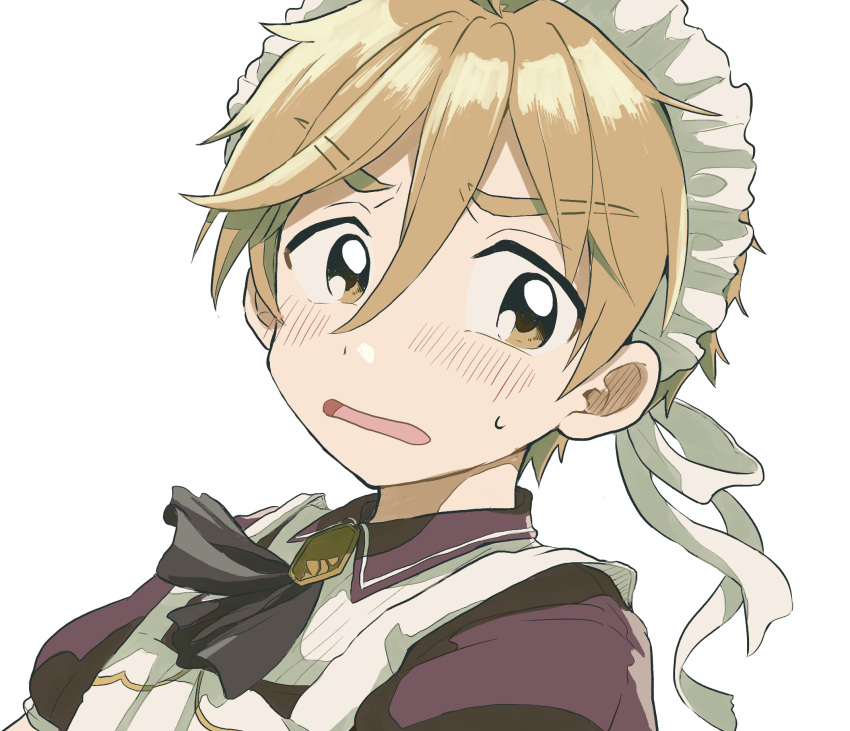 Safebooru - 1boy alternate costume apron ascot asymmetrical bangs bishounen black ascot blush ...