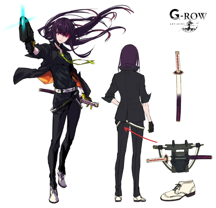 Safebooru - 1girl alternate costume belt black hair black shirt closed mouth dominator (gun ...