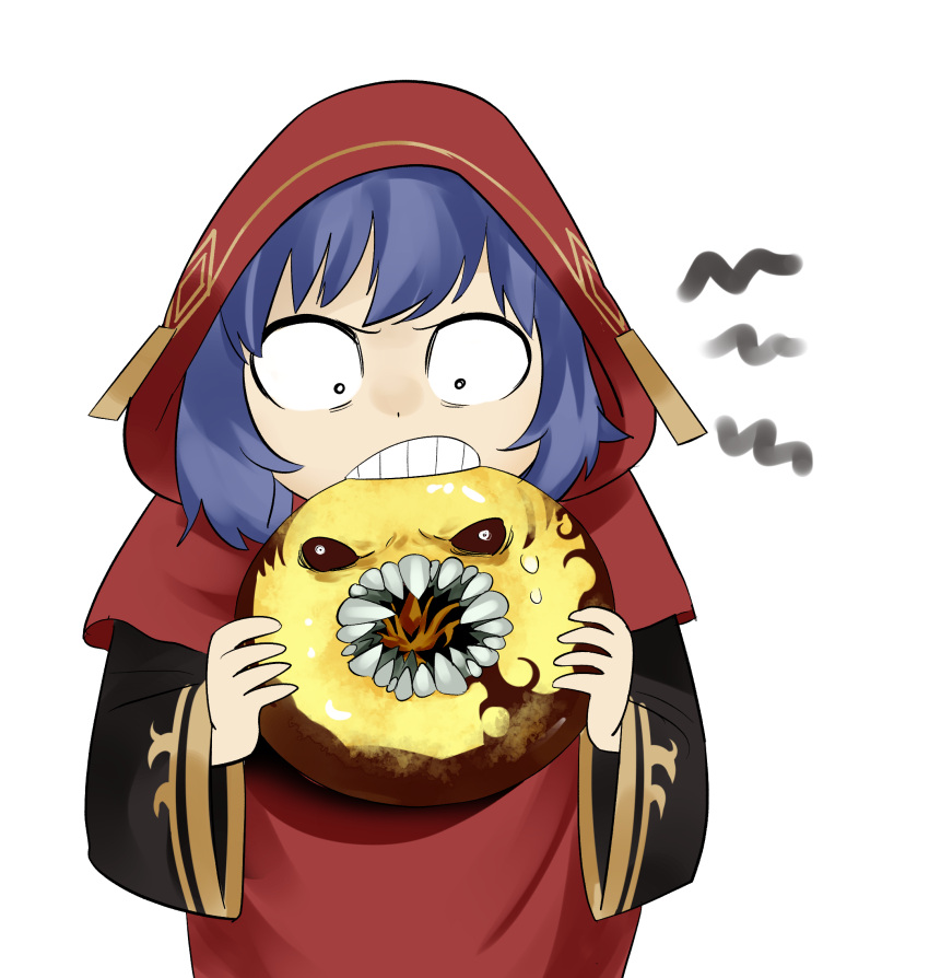 Safebooru - 1girl angry biting blue hair doom donuts doughnut duel ...