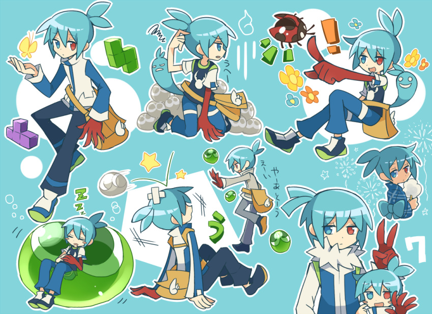 Safebooru - 1boy antenna hair asymmetrical arms blue background blue ...