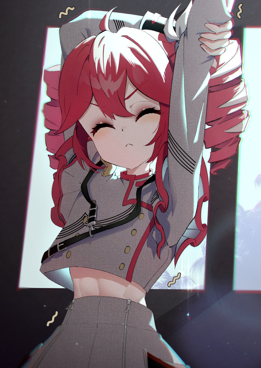 Safebooru - 1girl absurdres ahoge arms up bow buttons closed eyes ...