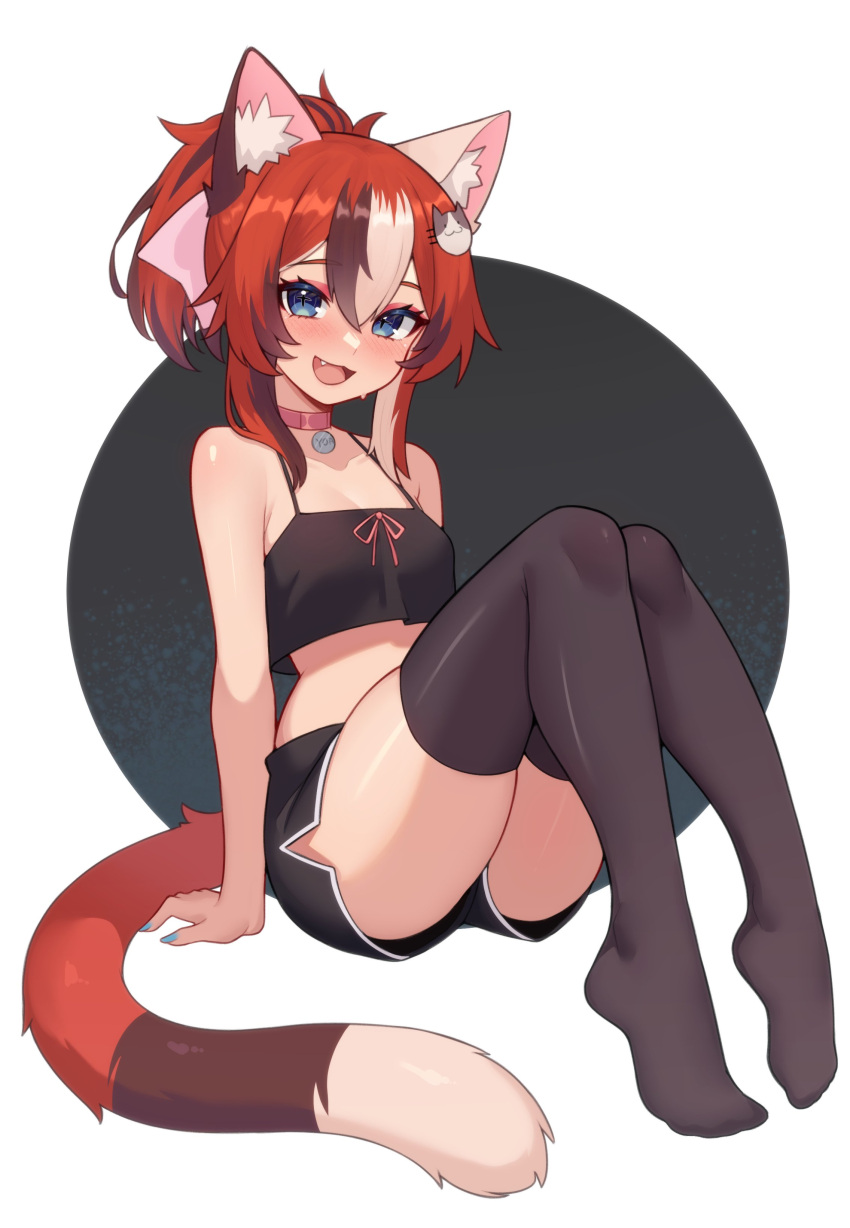 Safebooru - 1girl :d absurdres animal ears black camisole black shorts black thighhighs blue ...