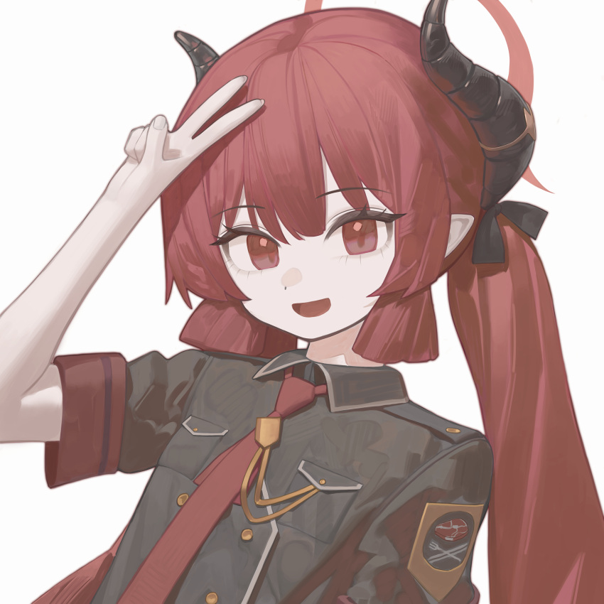 Safebooru - 1girl absurdres arm up black horns black shirt blue archive commentary demon girl ...