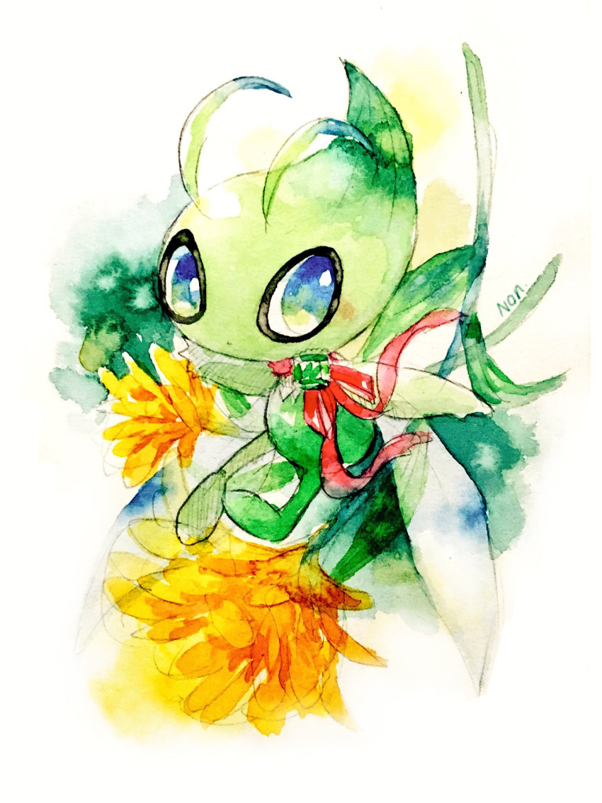 Safebooru - blue eyes celebi closed mouth colored pencil (medium ...