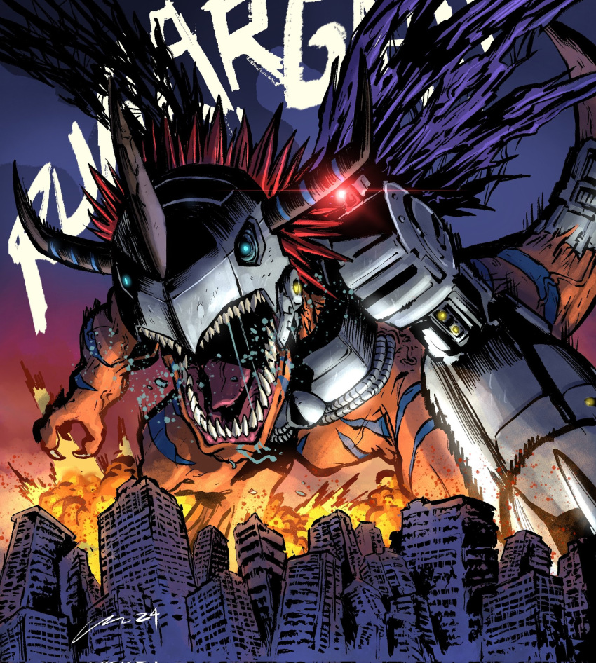 Safebooru - black sky blue eyes building carloromeroart claws clouds ...