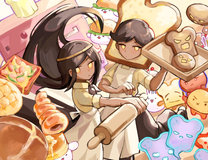 Safebooru - 1boy 1girl biscuit (omori) bread brown hair bun bunny ...