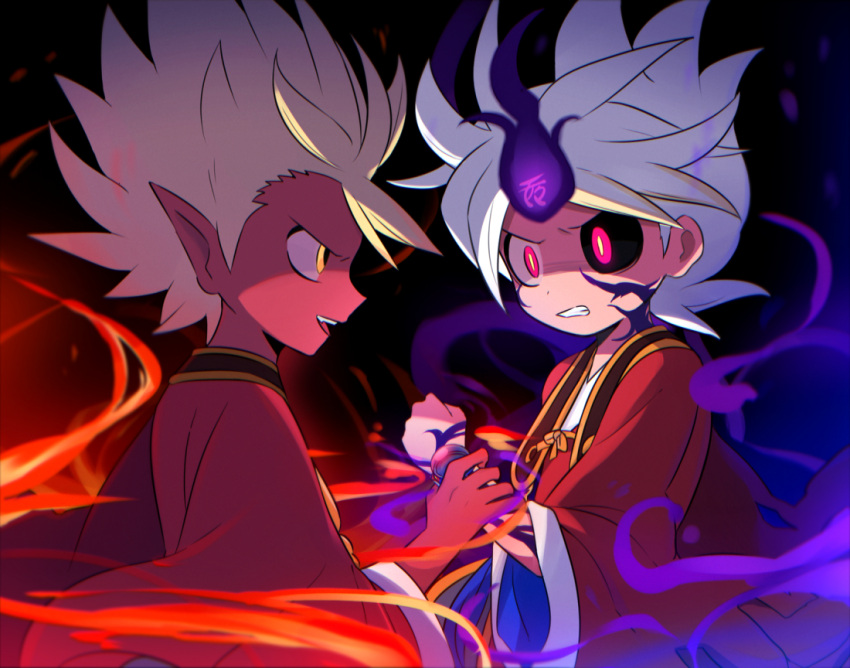 Safebooru - 2boys amano keita black sclera blonde hair clenched hand ...