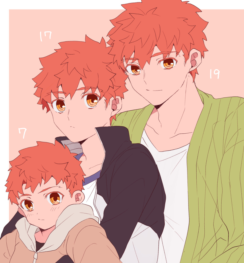 Safebooru - 3boys :/ aged down brown jacket carrying child commentary ...