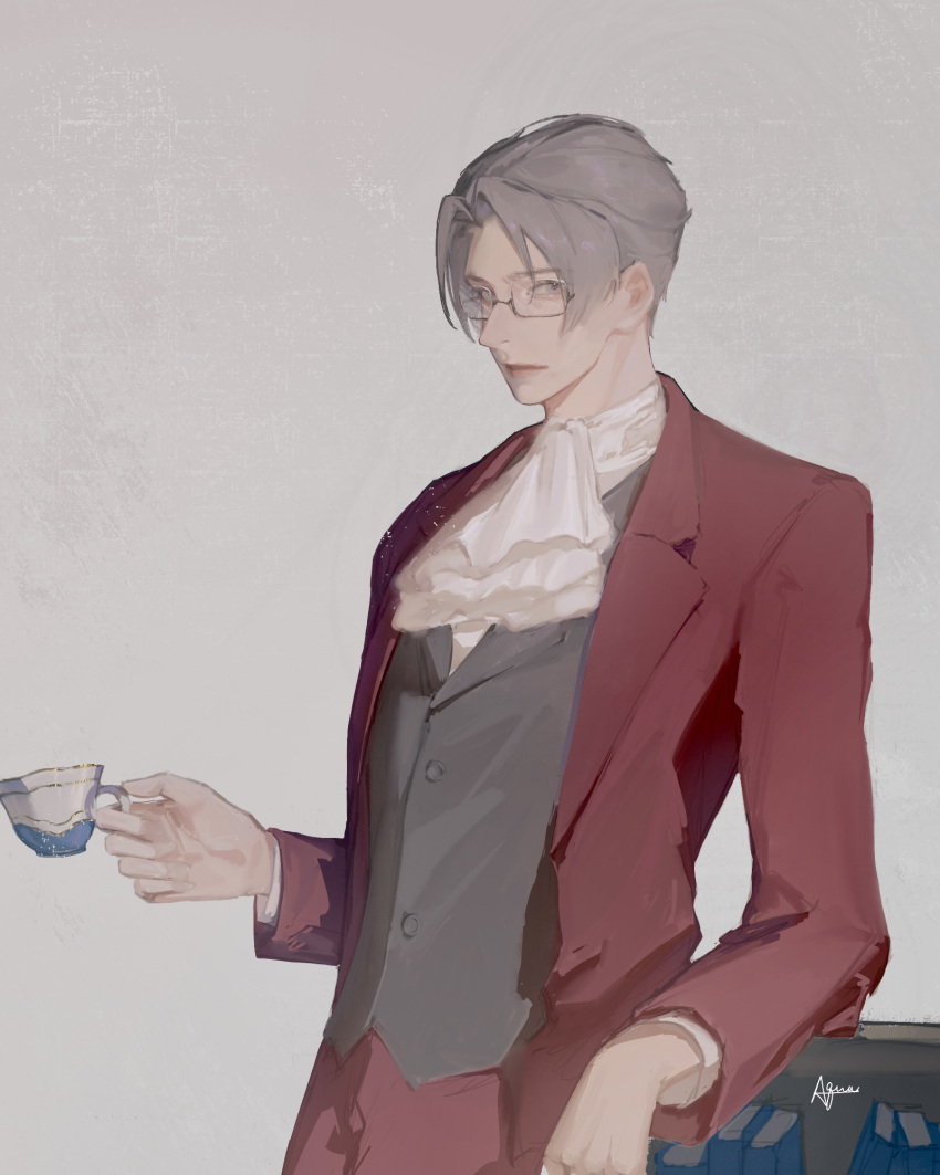 Safebooru - 1boy ace attorney ascot bishounen black-framed eyewear ...