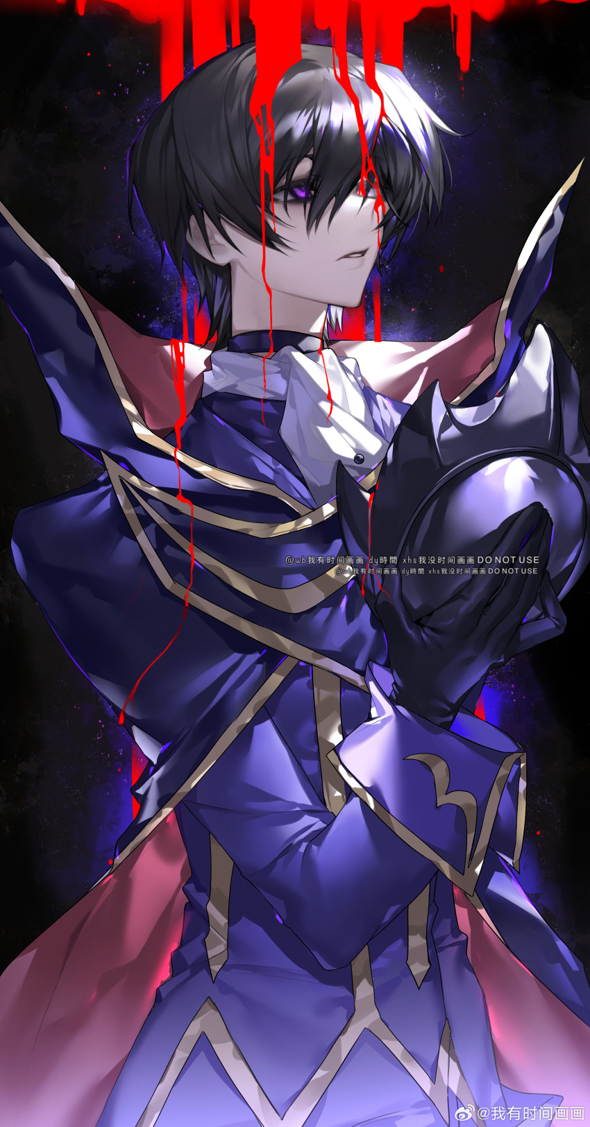 Safebooru - 1boy absurdres ascot black hair blood blood on face cape code geass gloves gold trim ...