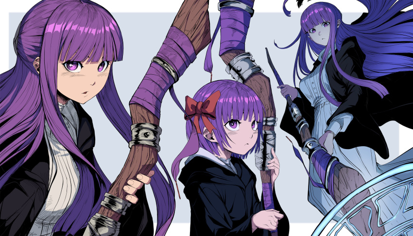 Safebooru - 1girl absurdres age progression black coat blunt bangs border bow breasts bright ...