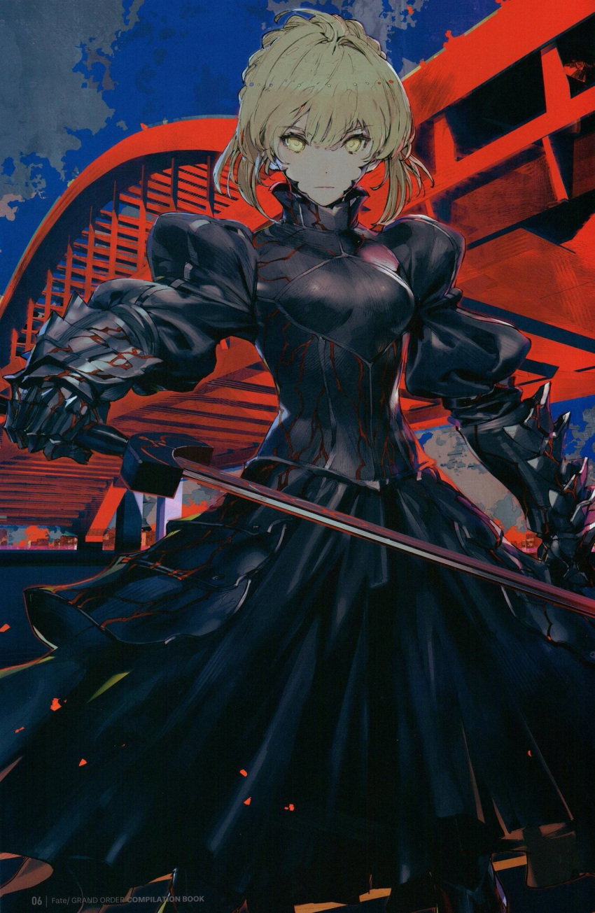 Safebooru - 1girl ahoge armor armored dress artoria pendragon (fate) black armor black dress ...