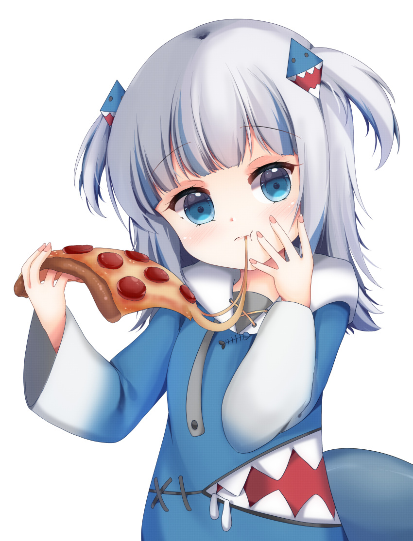 Safebooru - 1girl absurdres animal costume blue eyes blue hair blue hoodie cheese trail fins ...