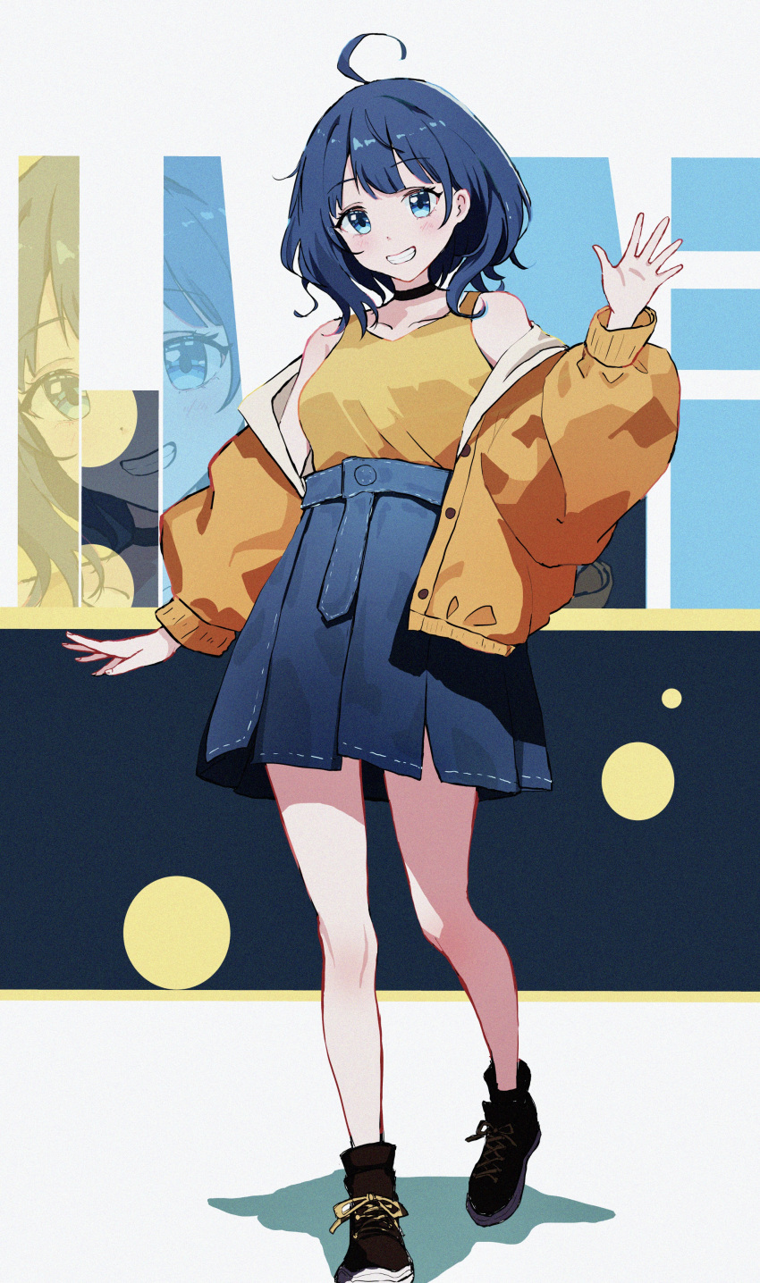 Safebooru - 1girl absurdres ahoge black choker black footwear black skirt blue eyes blue hair ...