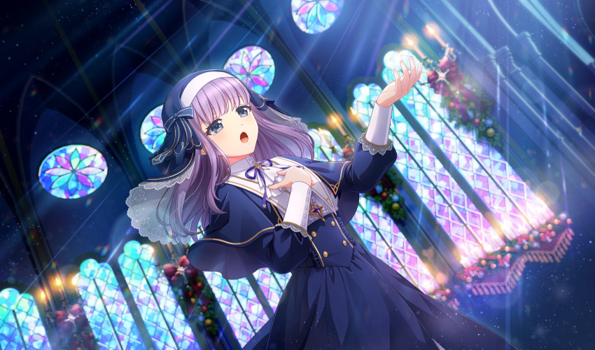 Safebooru - 1girl black dress black veil blunt bangs blurry church cinderella series cowboy shot ...