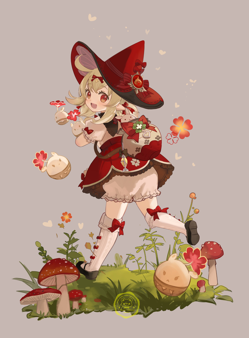 Safebooru - 1girl :d absurdres ahoge backpack bag black bow black footwear blonde hair bloomers ...