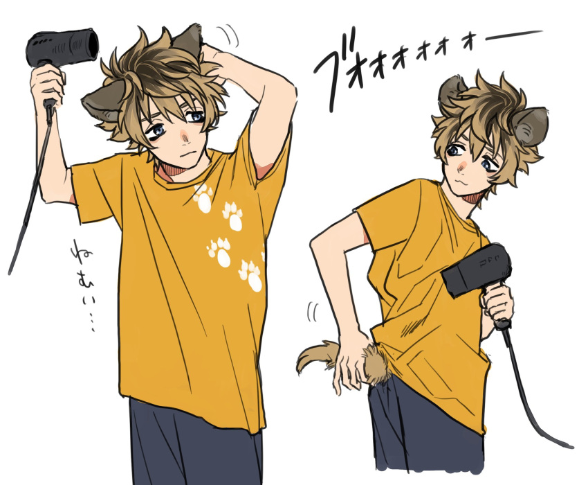 Safebooru - 1boy brown hair commentary request cowboy shot grey eyes ...