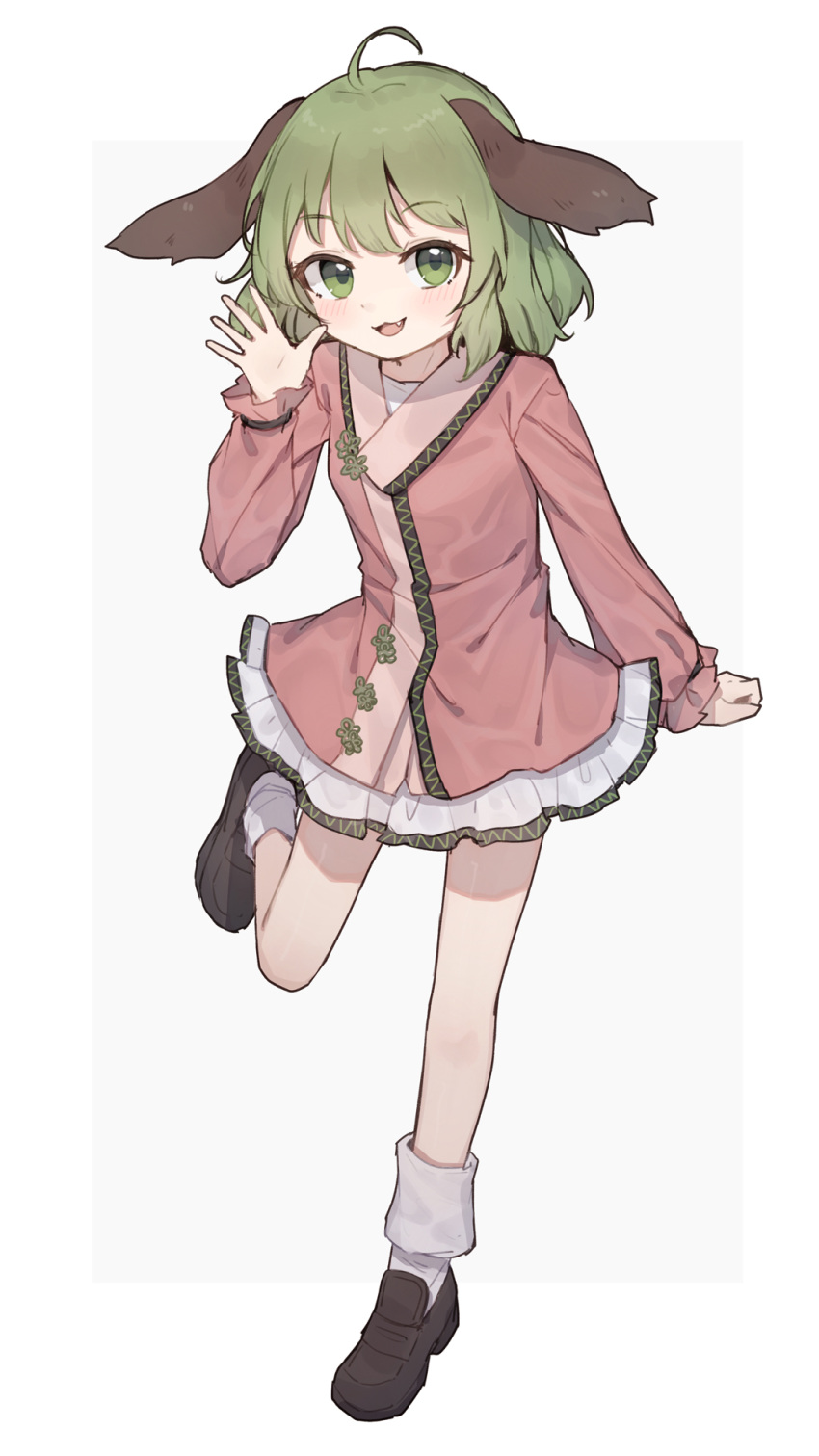 Safebooru - 1girl animal ears green eyes green hair highres kasodani kyouko shoes shone socks ...