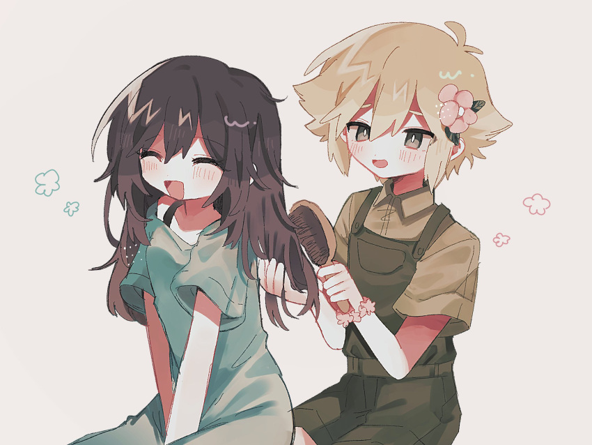Safebooru - 1boy 1girl :d ^ ^ aged down antenna hair arms between legs aubrey (faraway) (omori ...