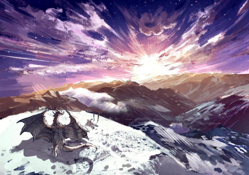 Safebooru - clouds cloudy sky commission dragon from above highres ...