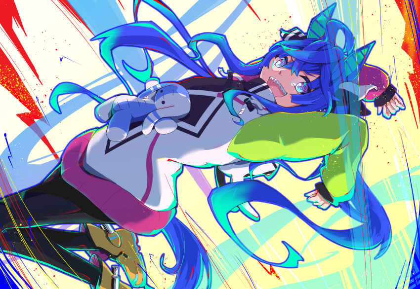 Safebooru - 1girl ahoge animal ears animal hood ankle boots aqua hair arms up black bodysuit ...