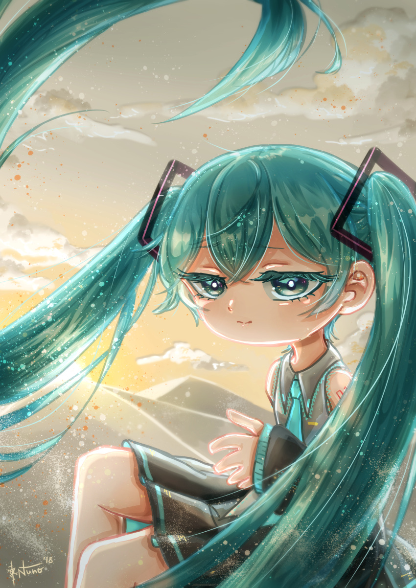 Safebooru - 1girl 2018 absurdres aqua eyes aqua hair aqua necktie arm tattoo artist name ...